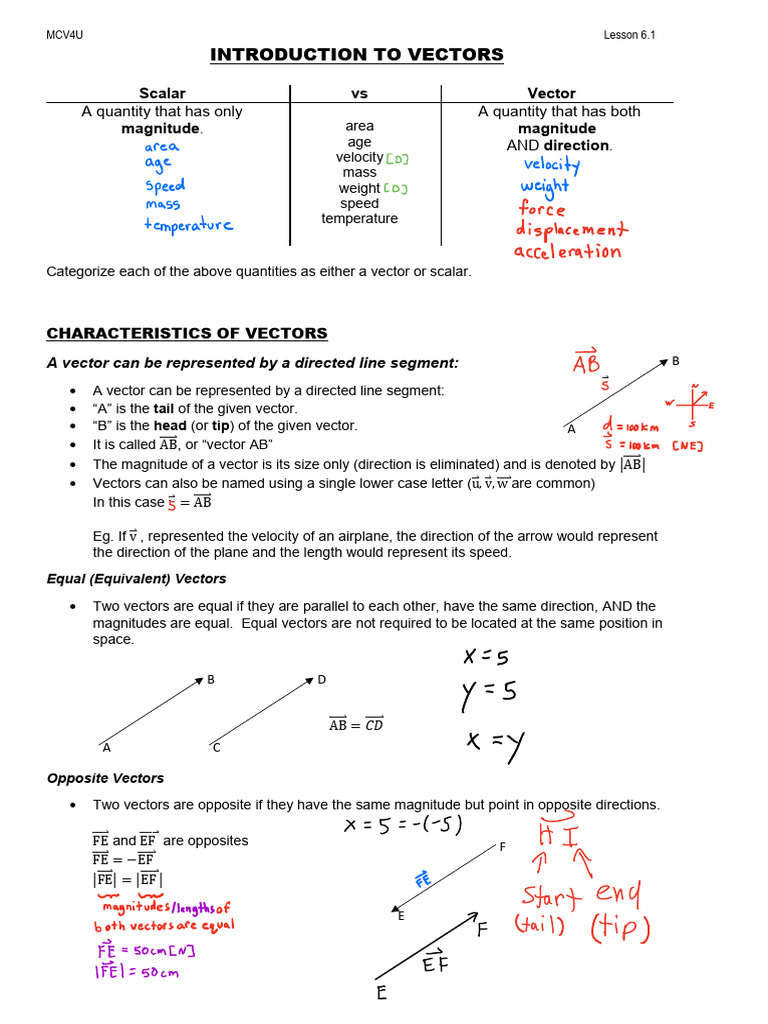 1.1 Intro To Vectors (6.1) FILL | PDF | Euclidean Vector | Velocity
