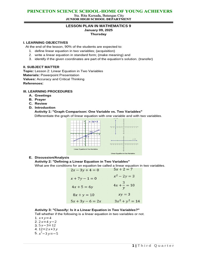 Q3 Lesson 3 Linear Equations in Two Variables | PDF