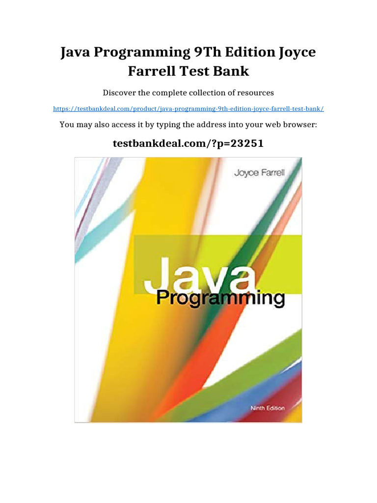 Java Programming 9th Edition Joyce Farrell Test Bank Full Chapters ...