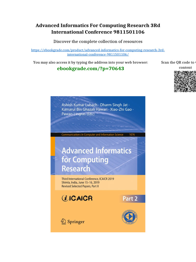 Advanced Informatics for Computing Research 3rd International ...