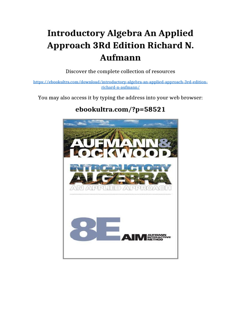 Introductory Algebra An Applied Approach 3rd Edition Richard N. Aufmann ...