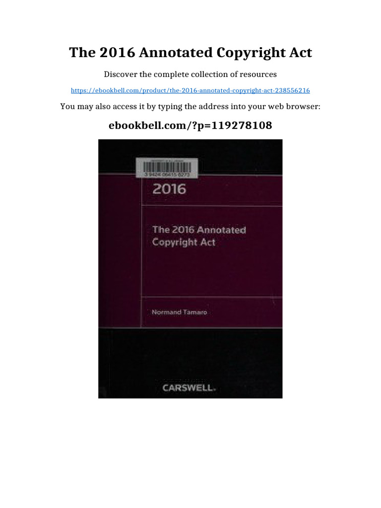 The 2016 Annotated Copyright Act Latest PDF 2025 | PDF