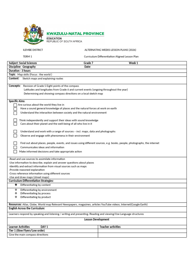 Grade 7 Term 1 Alternating Weeks Lesson Plans 2026 | PDF | Longitude ...