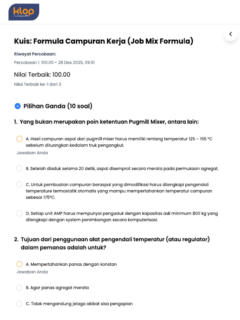 Formula Campuran Kerja (Job Mix Formula) | PDF