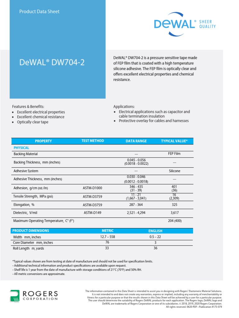 175-079 DeWAL DW 704-2 Data Sheet (2) | PDF | Electrical Resistance And ...