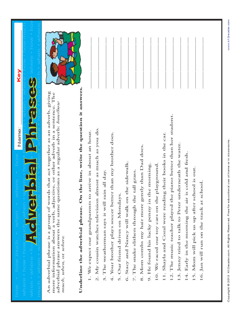 Adverbial Phrases - Adverb Worksheets | PDF | Adverb | Linguistic ...