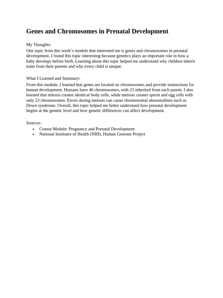 Genes and Chromosomes in Prenatal Development | PDF