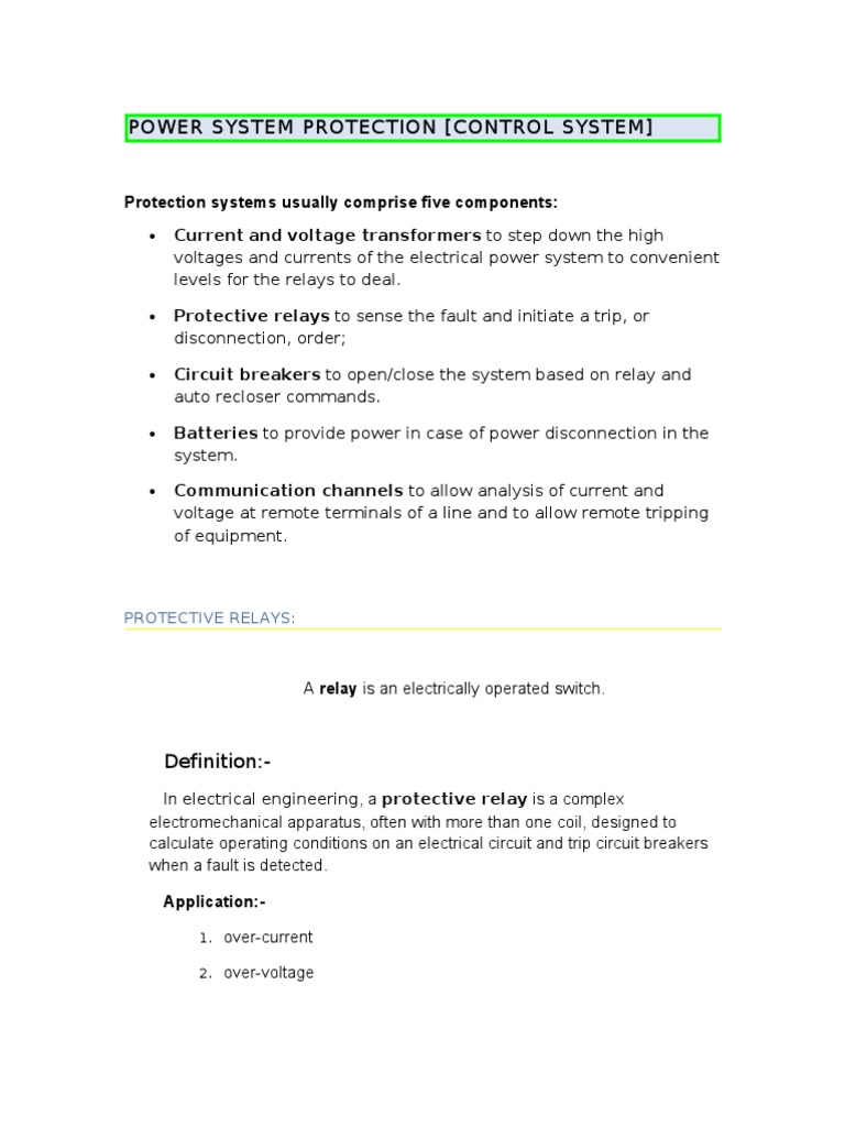 Power System Protection (Control System) : Protective Relays | PDF ...