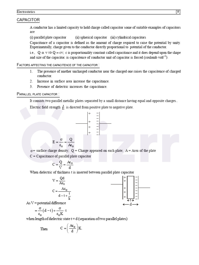 16 Capacitor Formula Sheets Quizrr | PDF | Capacitance | Capacitor