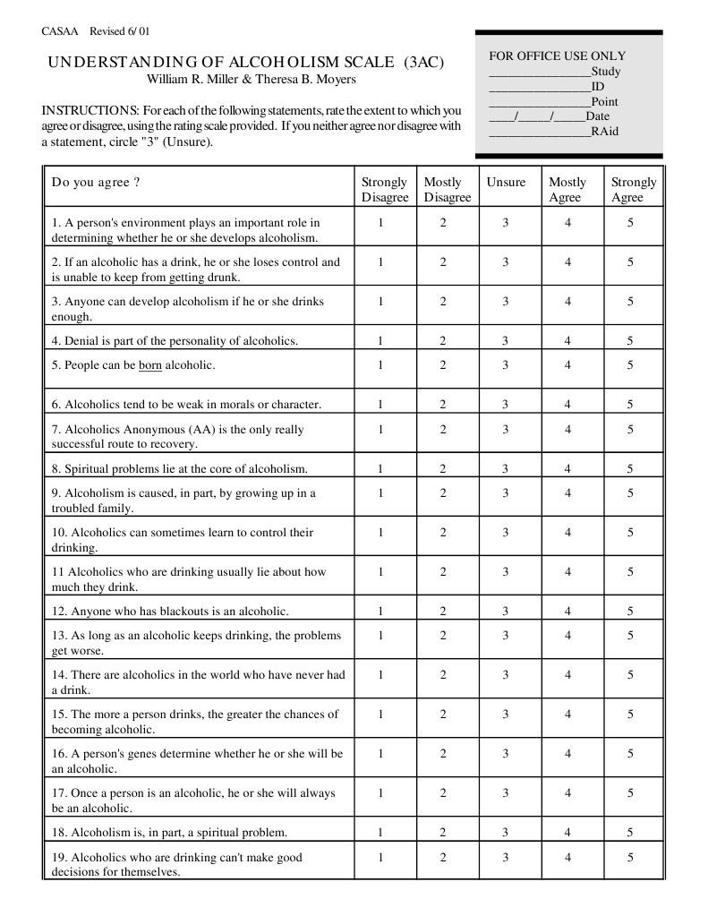 3ac Understanding of Alcoholism Scale | PDF | Alcoholics Anonymous ...