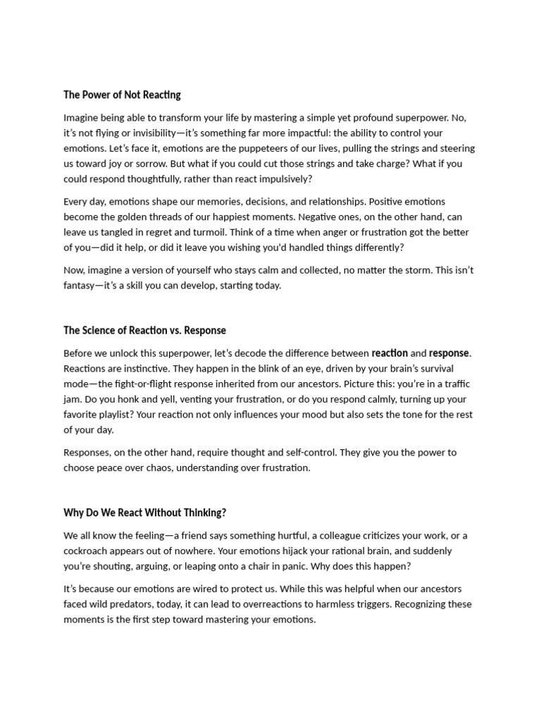 The Power of Not Reacting | PDF | Emotions | Cognitive Psychology
