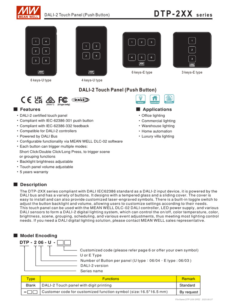 DTP Dali Touch Panel-Spec | PDF | Electrical Engineering | Electricity