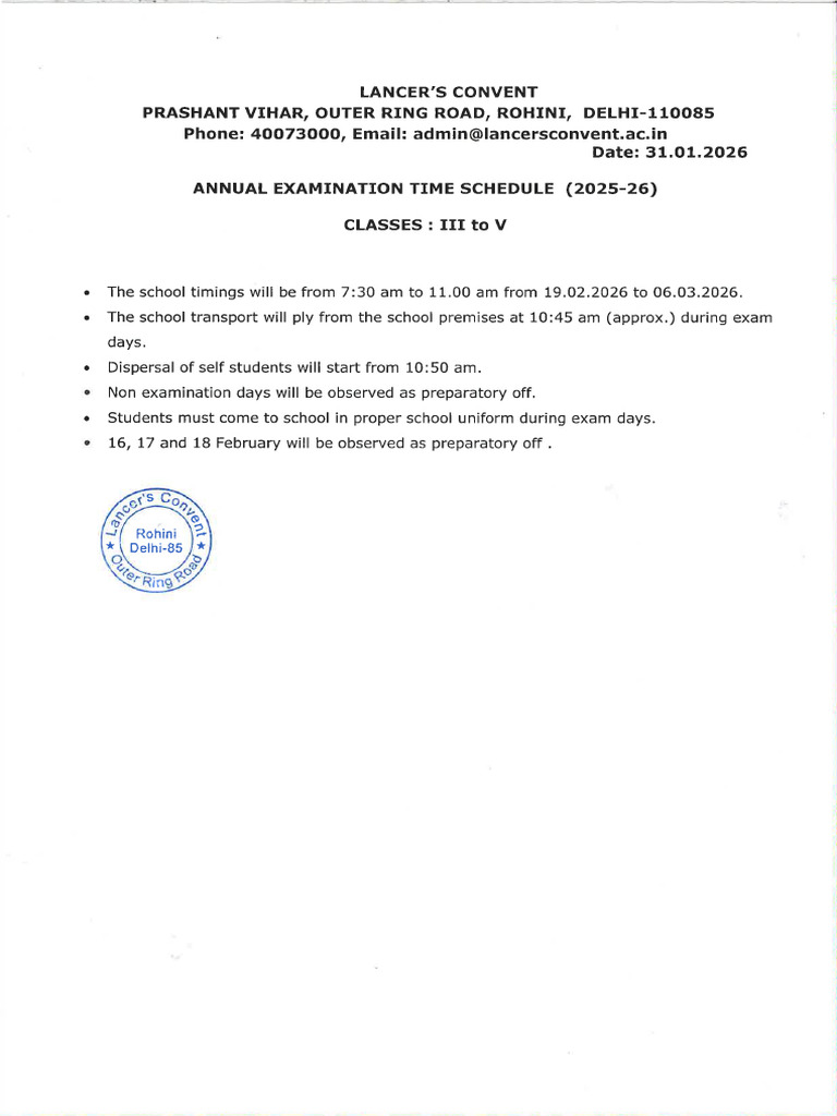 Annual Examination Time Schedule (Class III To V) | PDF