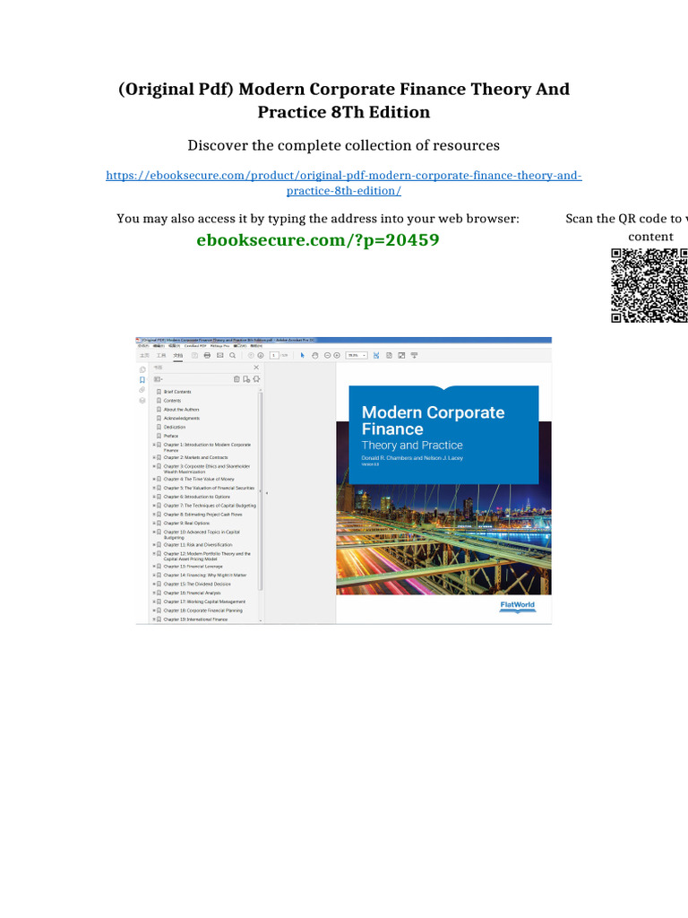 (Original PDF) Modern Corporate Finance Theory and Practice 8th Edition ...