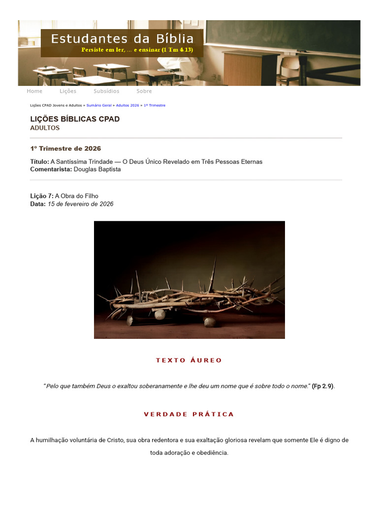 Lições Bíblicas CPAD - 1º Trimestre 2026 - Lição 7 | PDF | Salvação ...