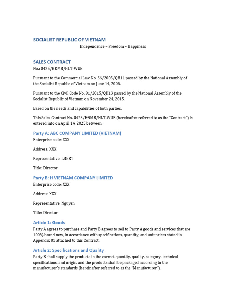 Sales Contract English | PDF | Vietnam | Ho Chi Minh City