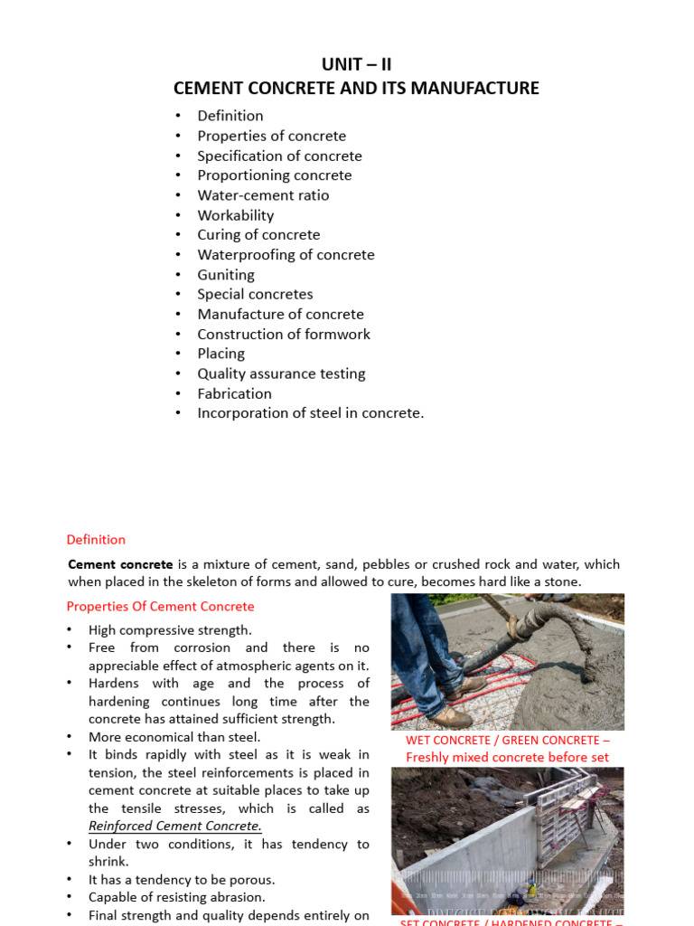 Unit 2 - Cement Concrete and Its Manufacture | PDF | Concrete | Cement