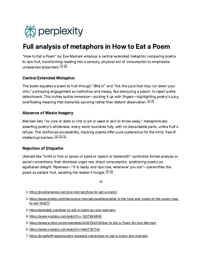 Full Analysis of Metaphors in How To Eat A Poem | PDF