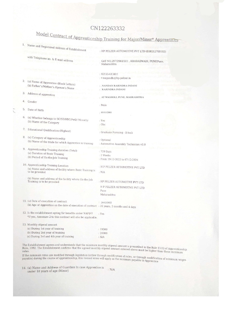 Model Contract - HP Pelzer Nandan | PDF