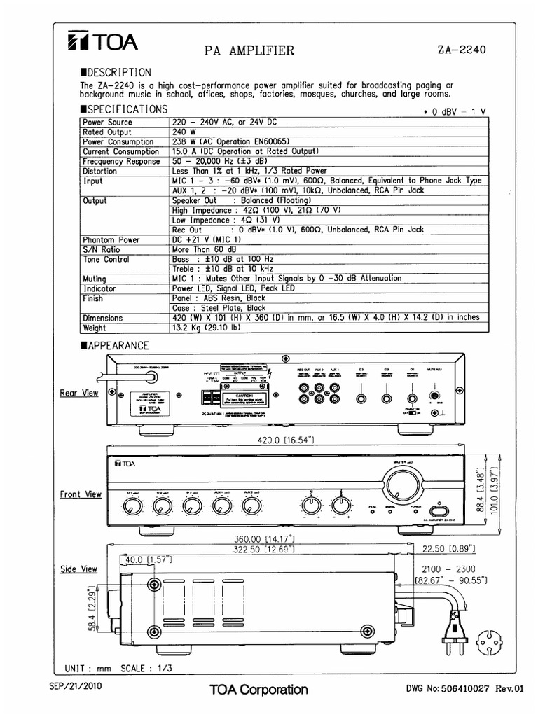 5434 Za 2240 Power Amplifier Specification | PDF