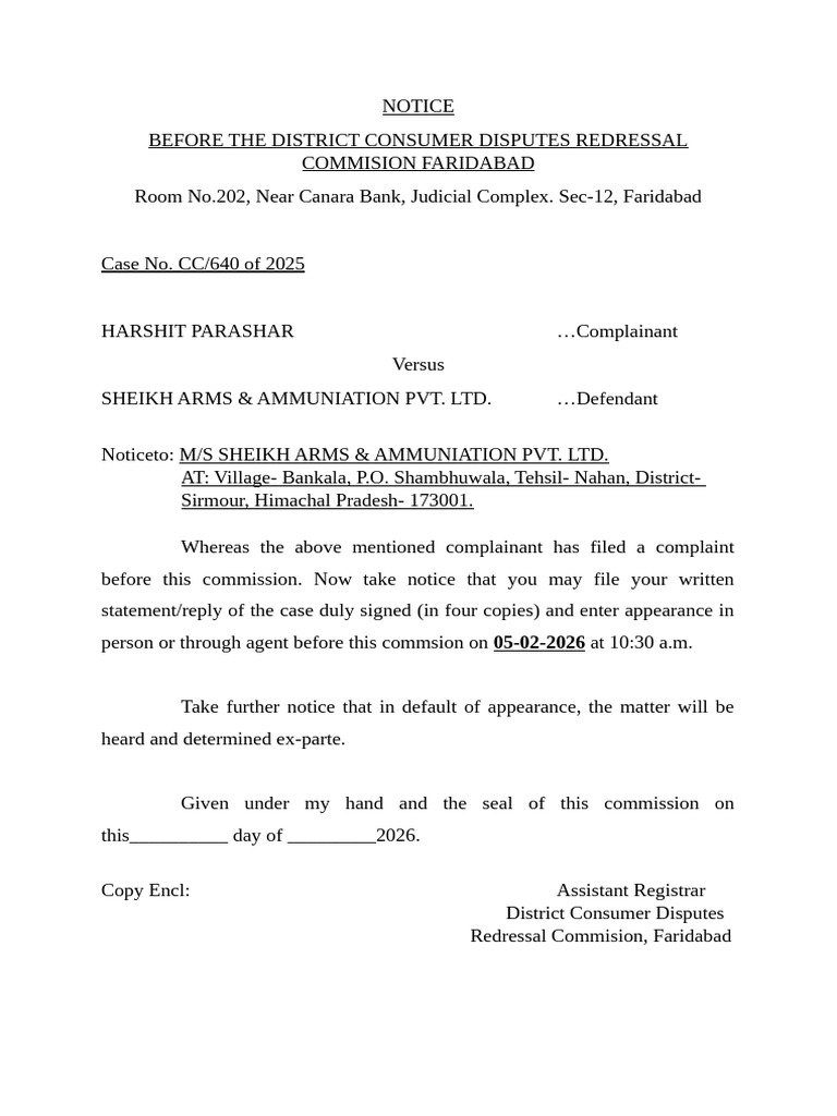 Consumer Court Notice | PDF | Common Law | Civil Procedure