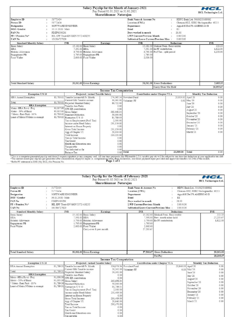 HCL Payslip | PDF