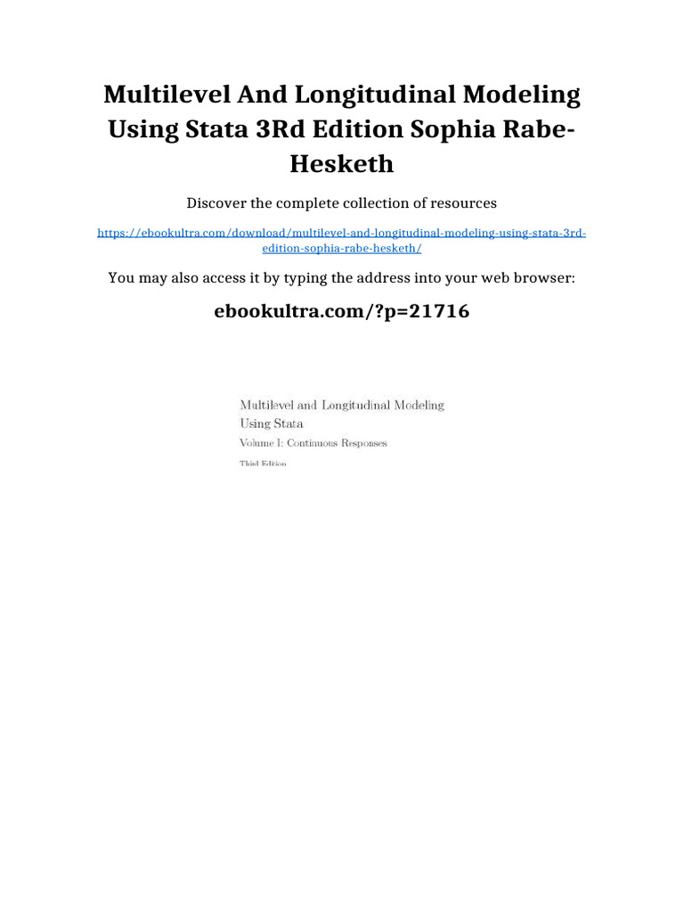 Multilevel and Longitudinal Modeling Using Stata 3rd Edition Sophia ...