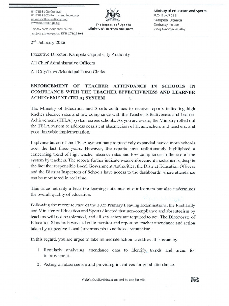 Circular On Teacher Attendance - TELA | PDF