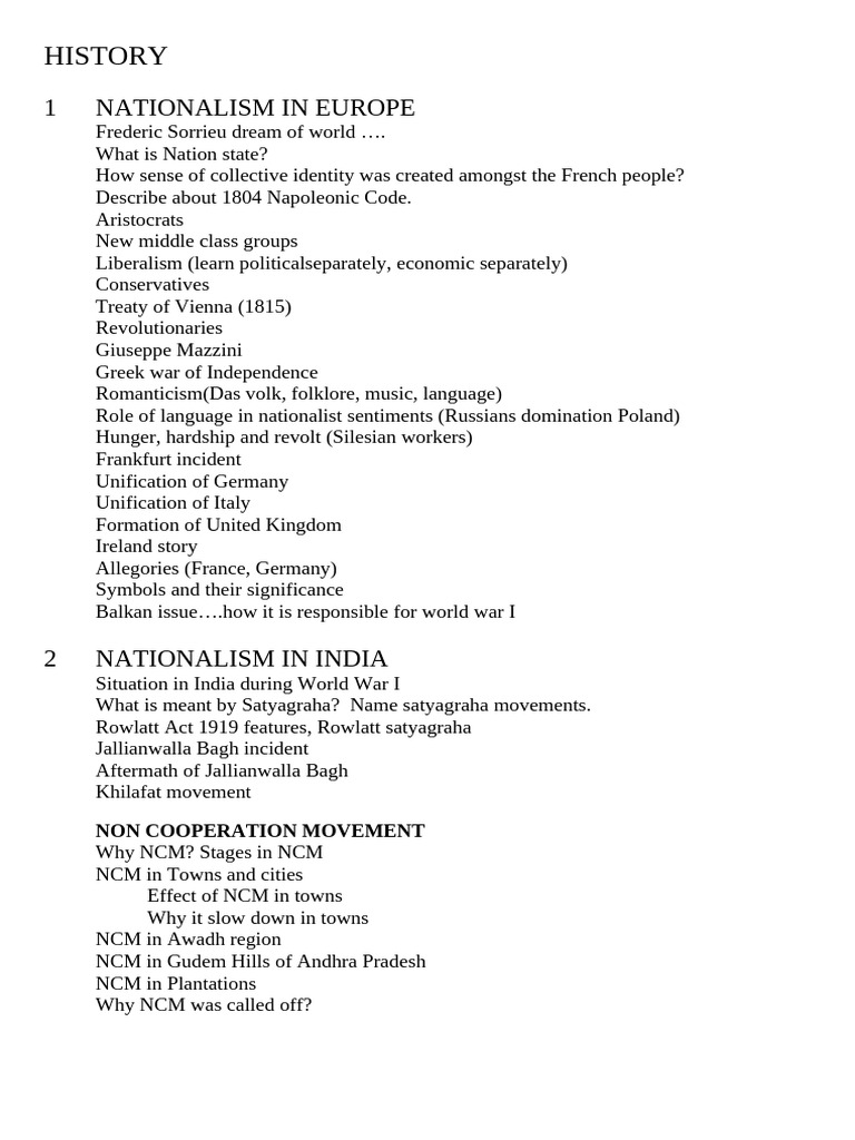 Grade X History Check List | PDF