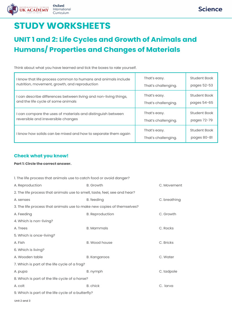 Grade 5 Study Worksheets - Unit 2 and 3 | PDF | Solubility | Water