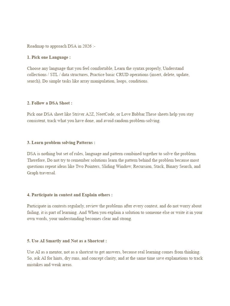 Roadmap To Approach DSA in 2026 | PDF