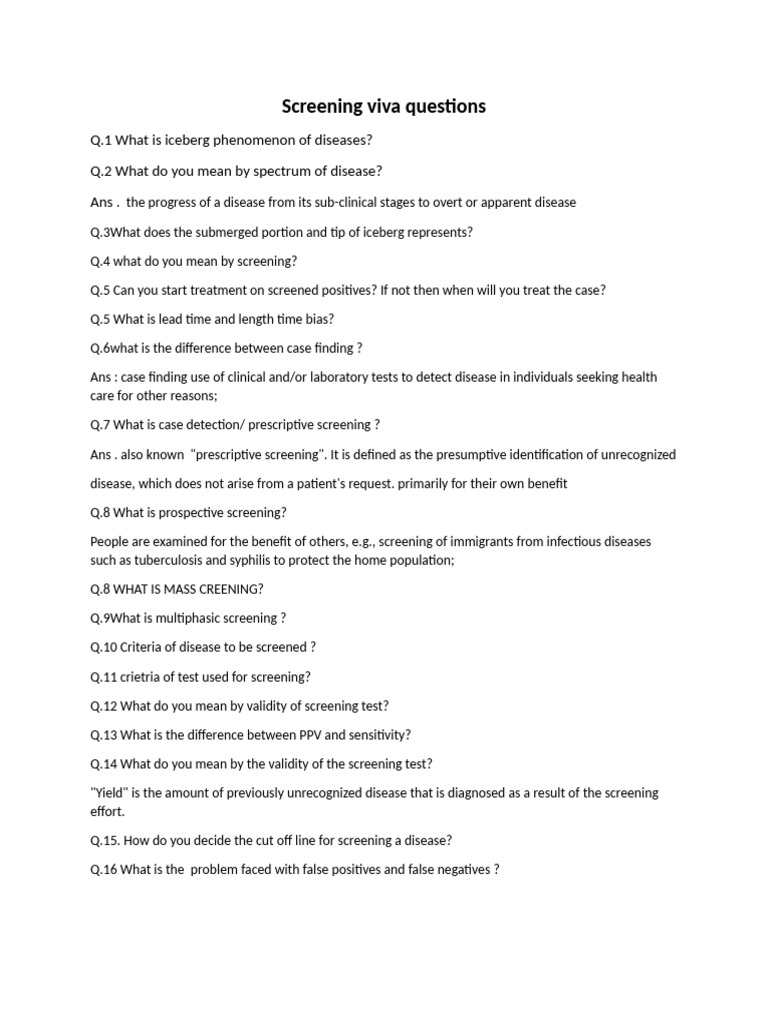 Screening Viva Questions | PDF