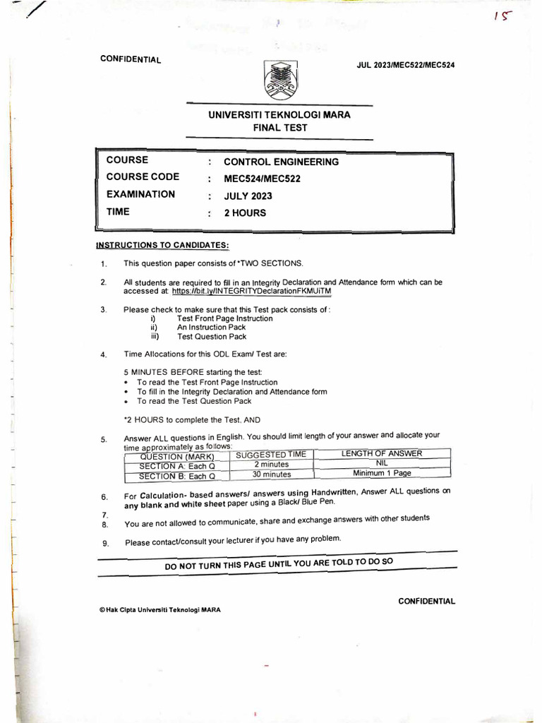 SAMPLE TEST2 MEC524 | PDF | Applied Mathematics