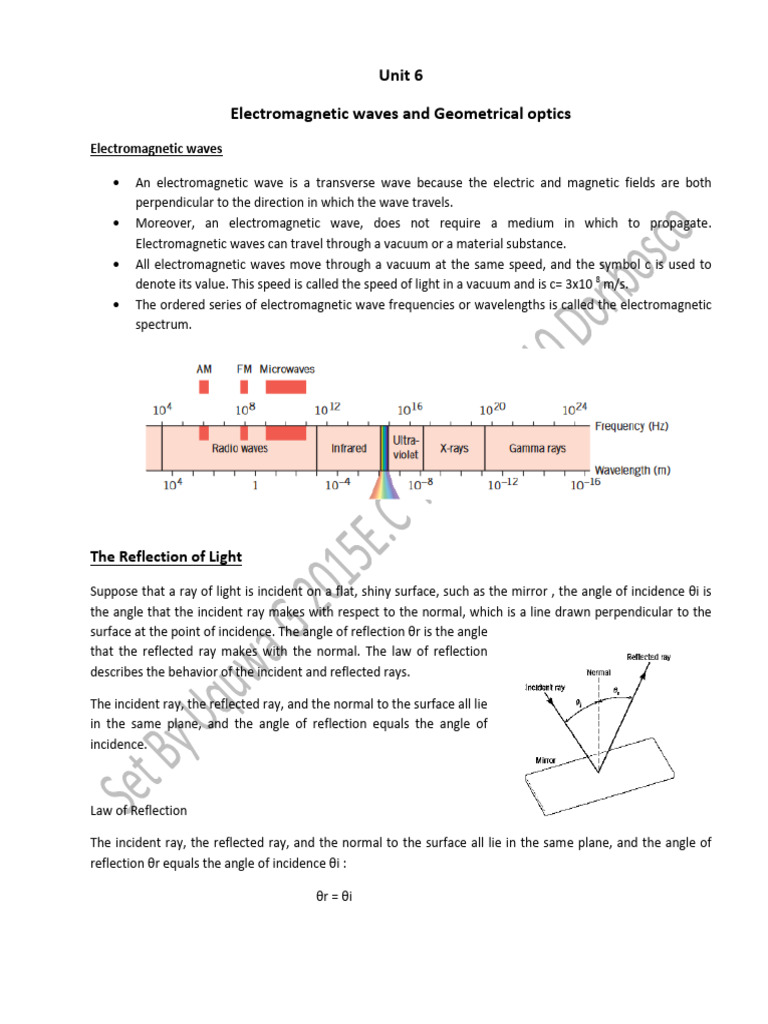 Grade 10 Physics Unit 6 Note | PDF | Mirror | Reflection (Physics)