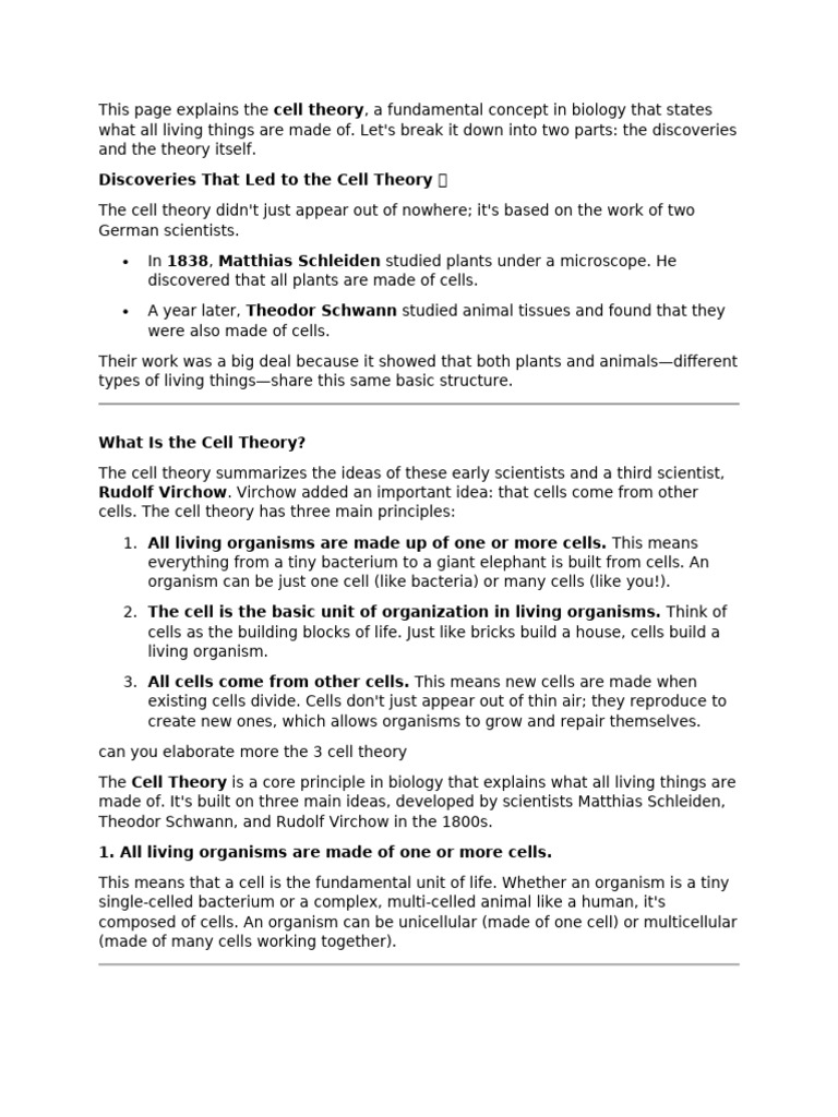 This Page Explains The Cell Theory | PDF | Cell (Biology) | Organisms