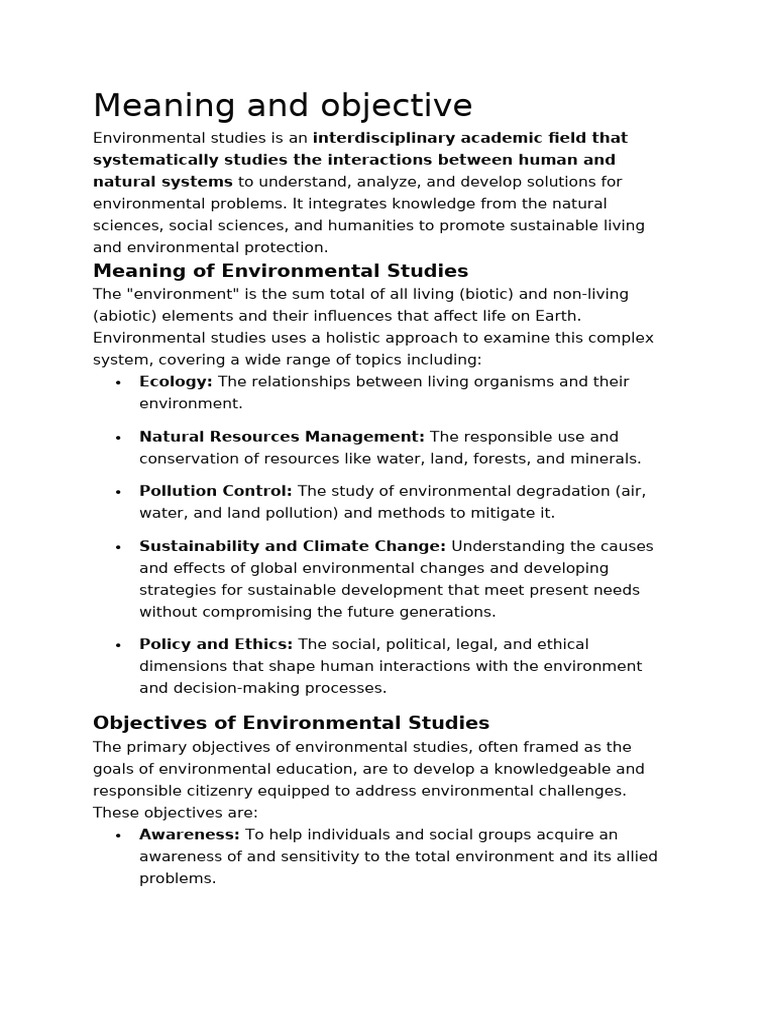 Meaning and Objective | PDF | Sustainability | Natural Environment