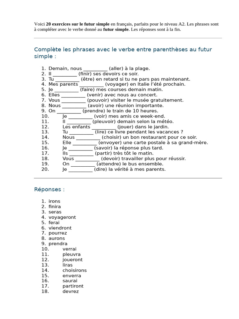 Exercices A2 | PDF | Adverbe | Verbe