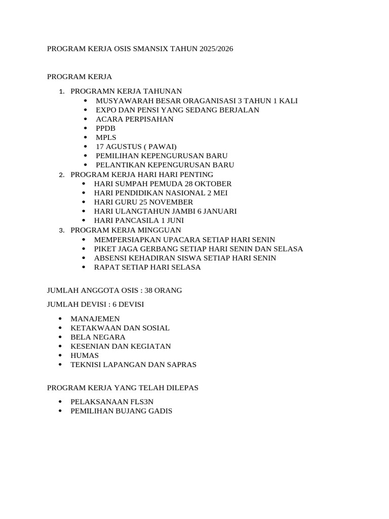 Program Kerja Osis Smansix Tahun 2025 | PDF