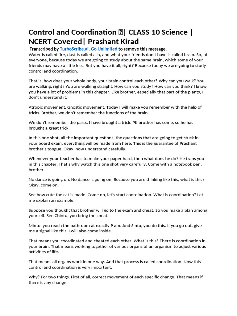 Control and Coordination ? - CLASS 10 Science - NCERT Covered ...
