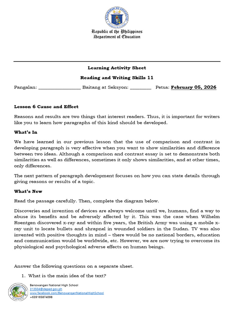 Learning Activity Sheet | PDF | Cognition | Cognitive Science