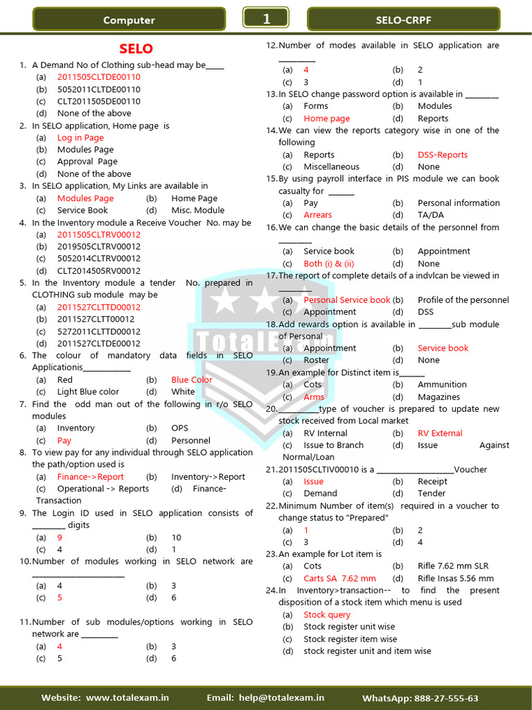 Selo CRPF (MCQS) | PDF | Sql | Computing