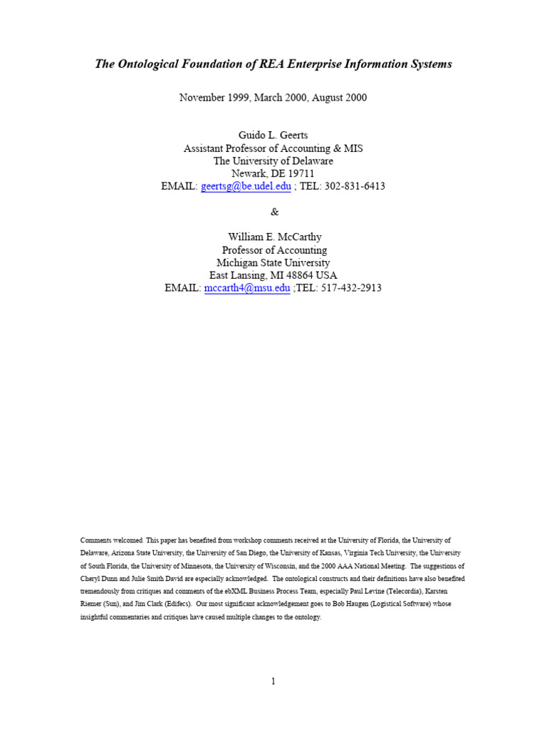 The Ontological Foundation of REA Enterprise Information Systems | PDF ...