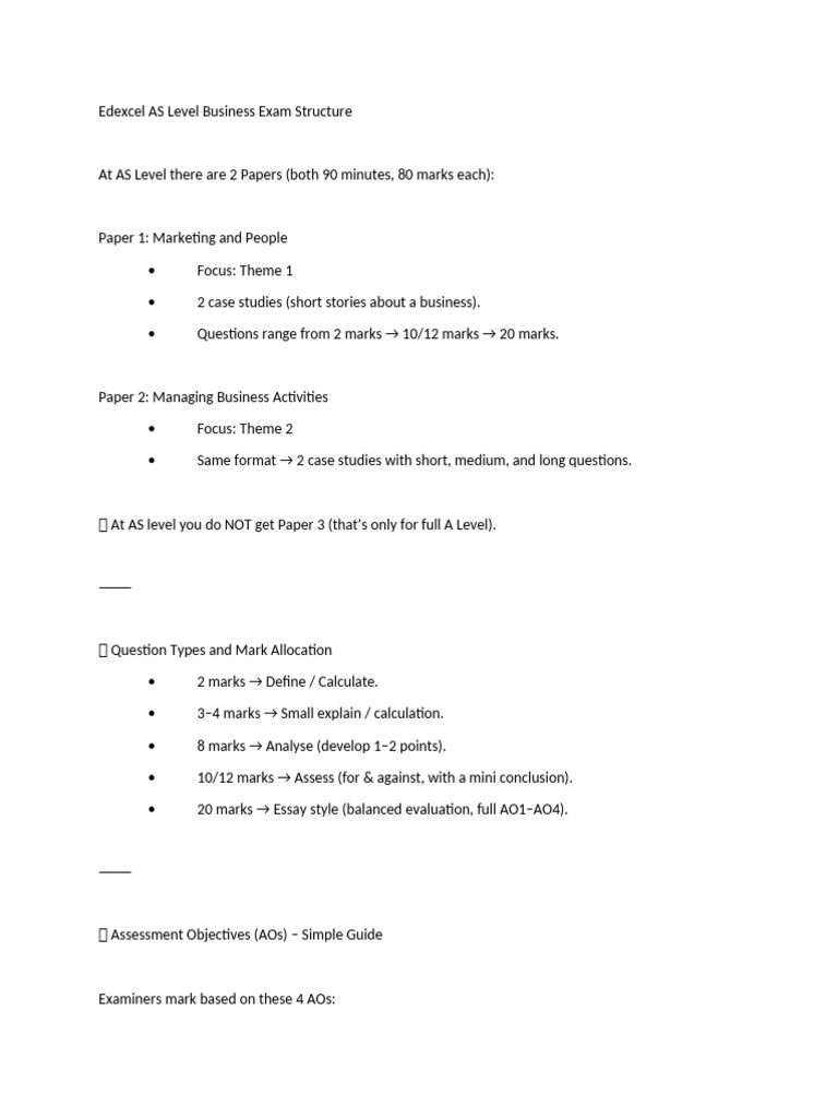 Edexcel As Level Business Exam Structure | PDF | Evaluation