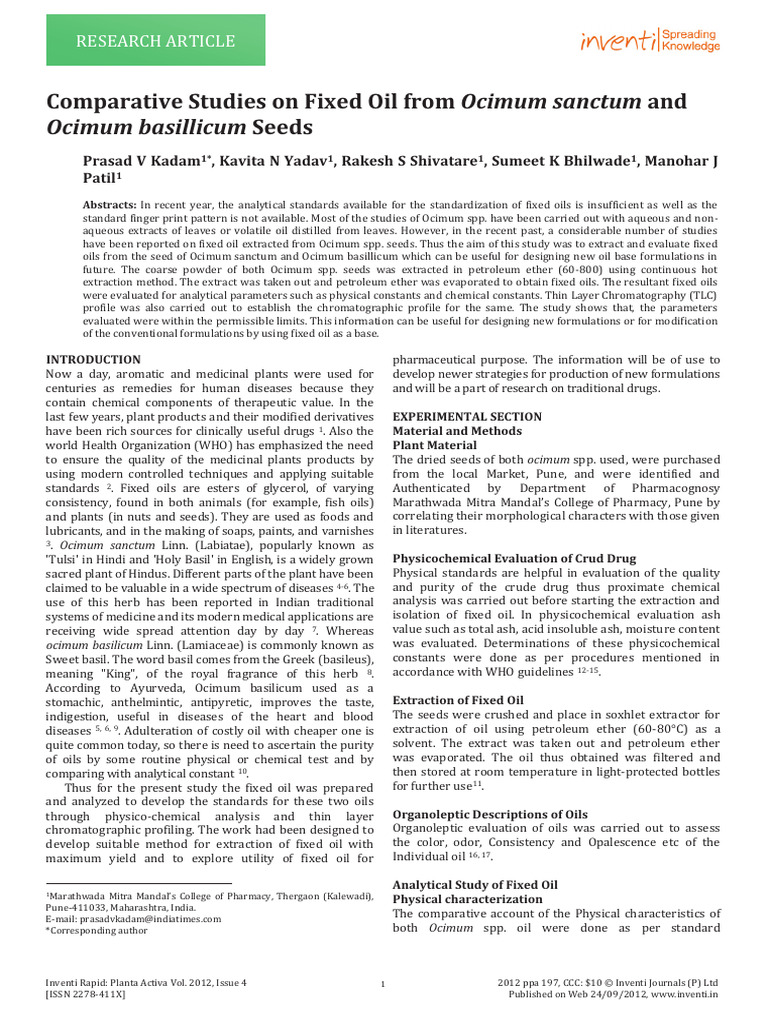 12 Fixed Oil Ocimum | PDF | Fatty Acid | Viscosity