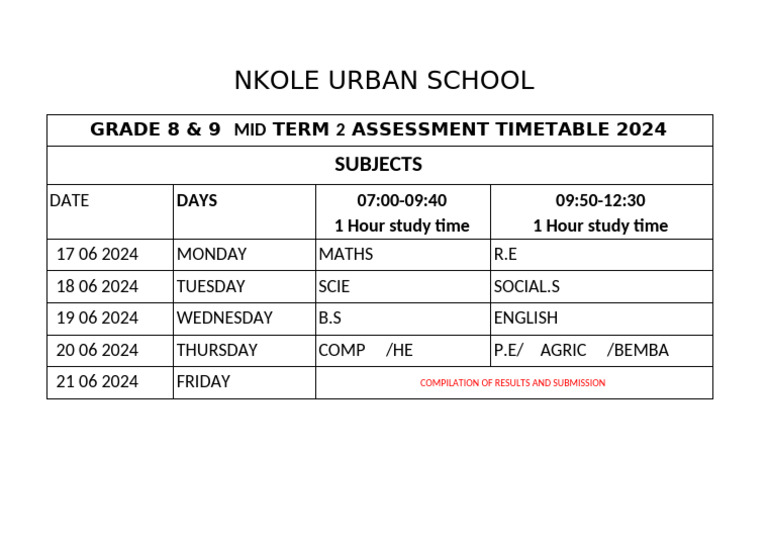 g8 & g9 Mid Term Test Time Table 2024 | PDF