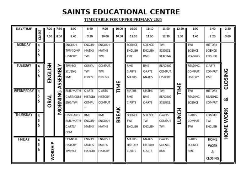 Upper Primary Time Table 2025 | PDF