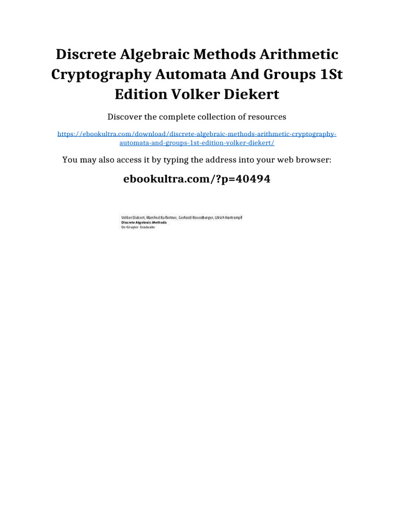 Discrete Algebraic Methods Arithmetic Cryptography Automata and Groups ...