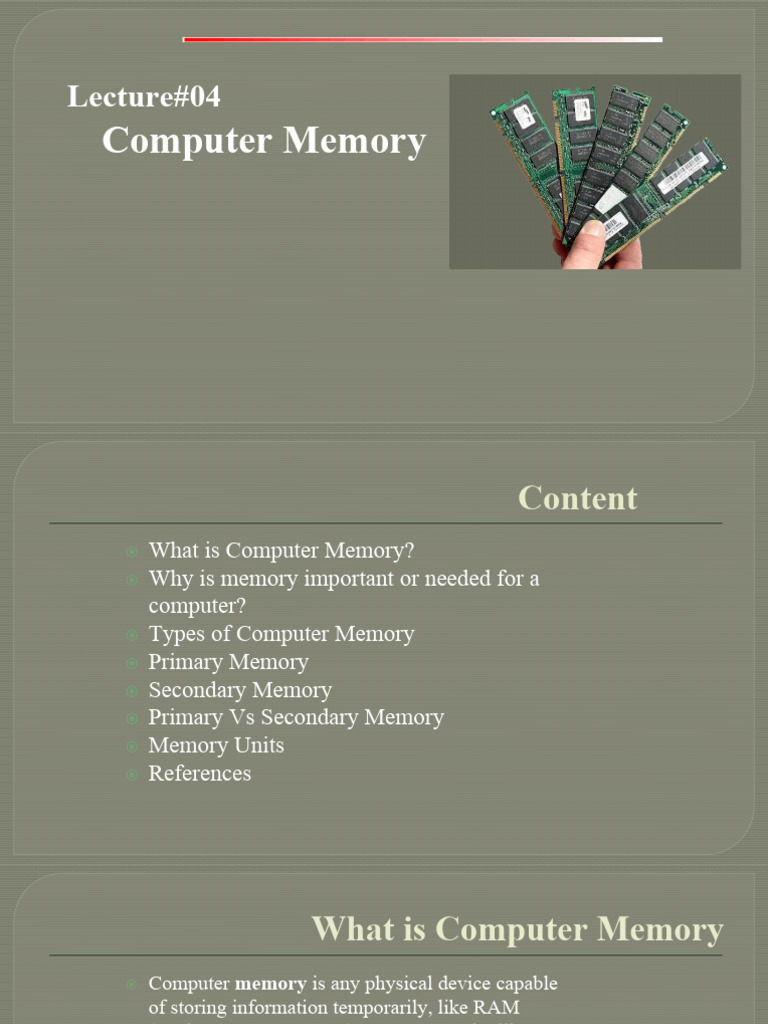Lecture#04 Computer Memory | PDF | Computer Data Storage | Random ...