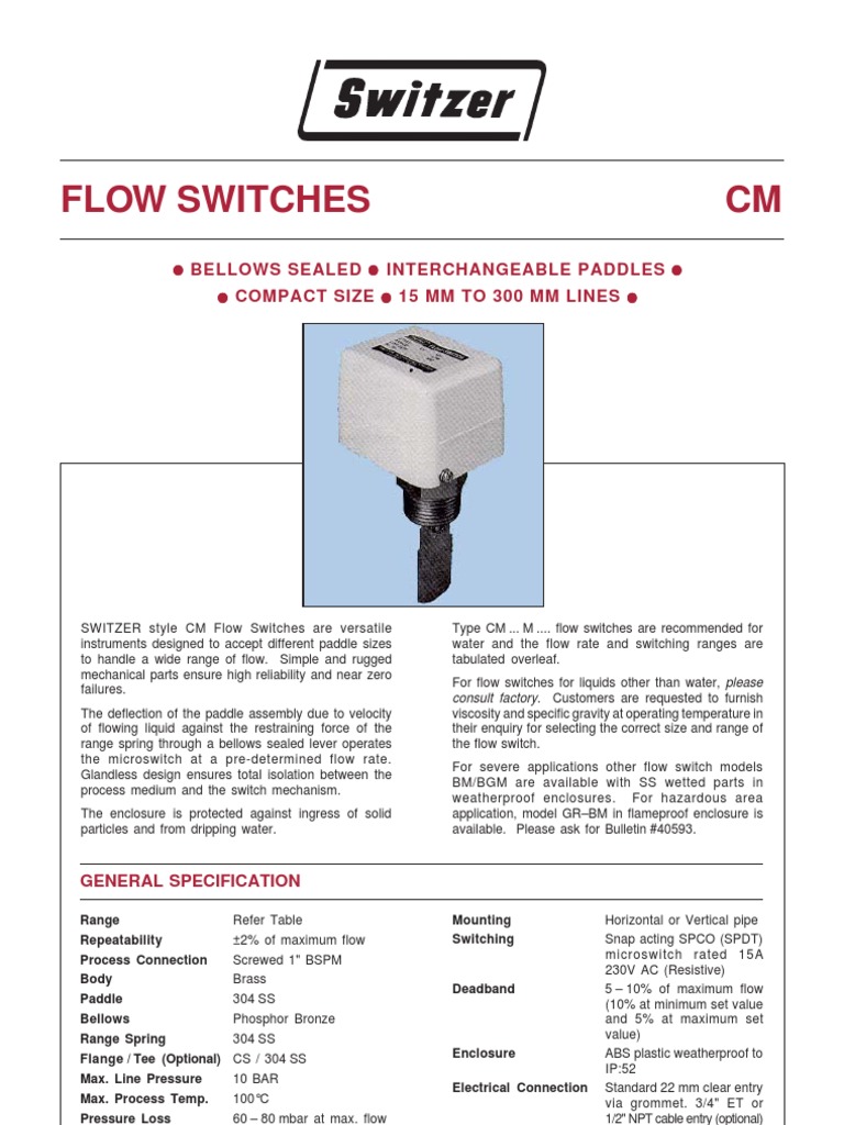 Flow Switch | PDF | Switch | Pipe (Fluid Conveyance)
