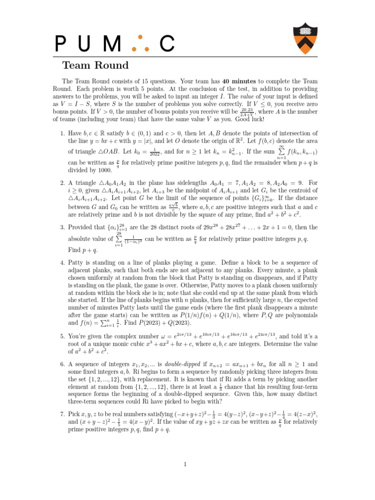 Team Round 2022 | PDF | Numbers | Trigonometric Functions